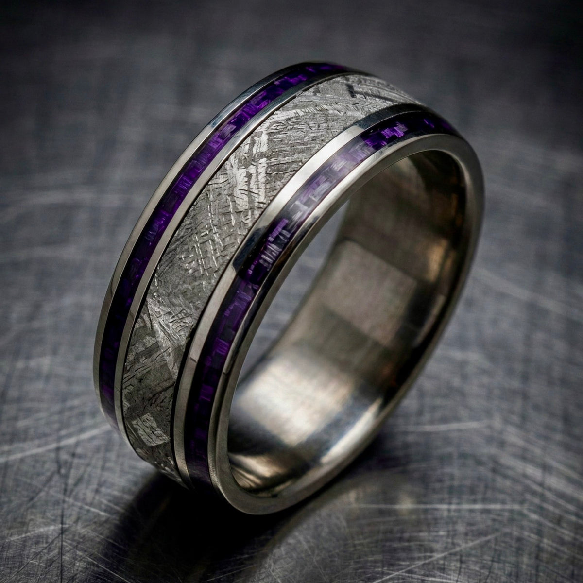 Meteorite with Twin Purple Carbon Fiber – Boone Titanium Rings
